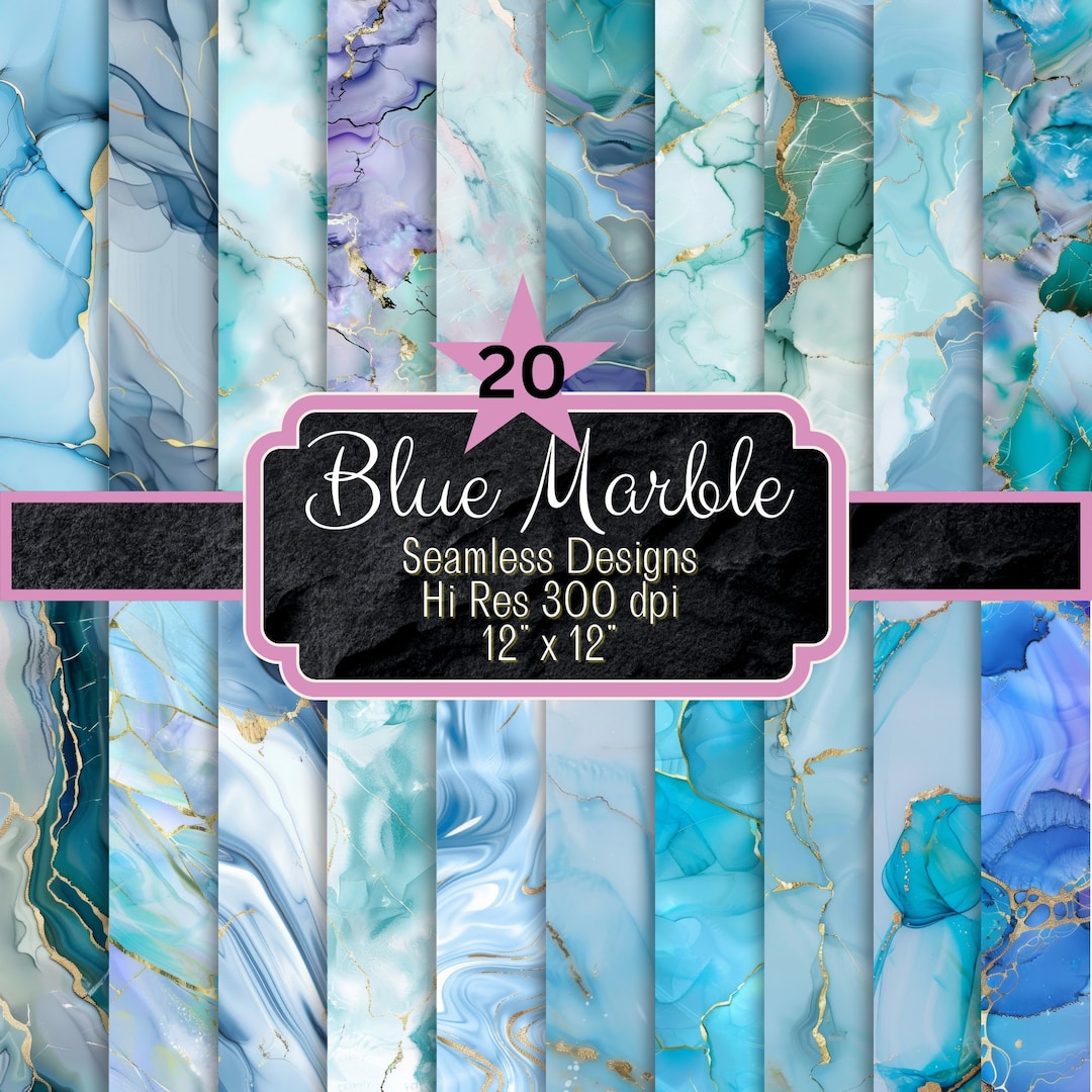 Blue Marble Digital Paper Pack, Seamless Designs, 12x12, Scrapbooking ...