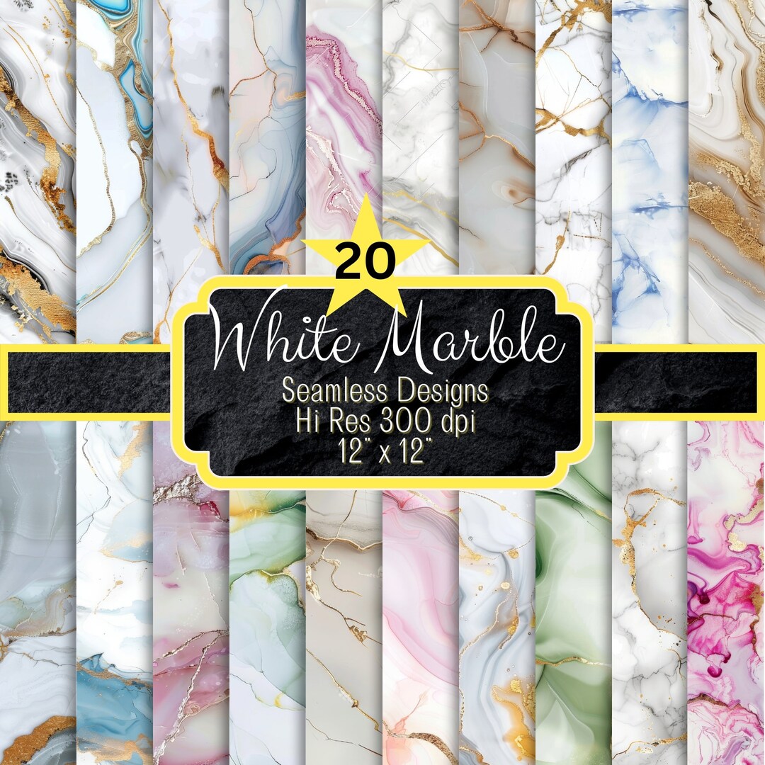 20 White Marble Digital Papers, Seamless Chic Marble Patterns, 12x12 ...