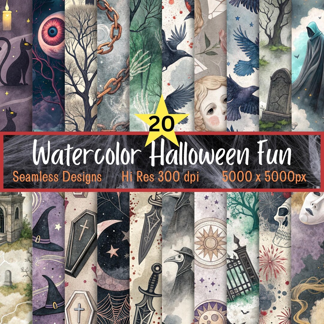 Halloween Digital Paper, Seamless PNG, Spooky Scrapbooking, Commercial ...