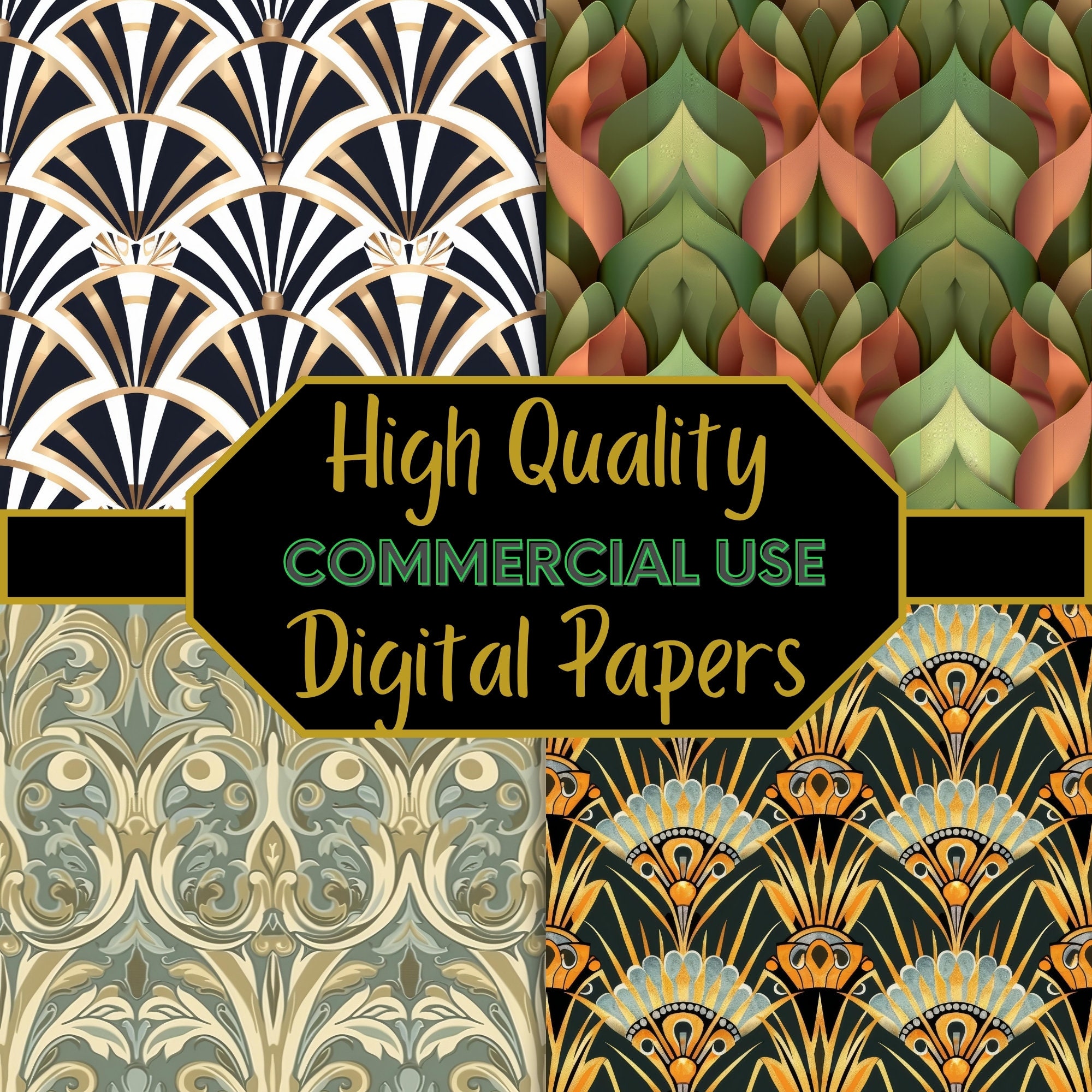 Art Deco Digital Paper Pack, Seamless Pattern Designs, 12x12 ...