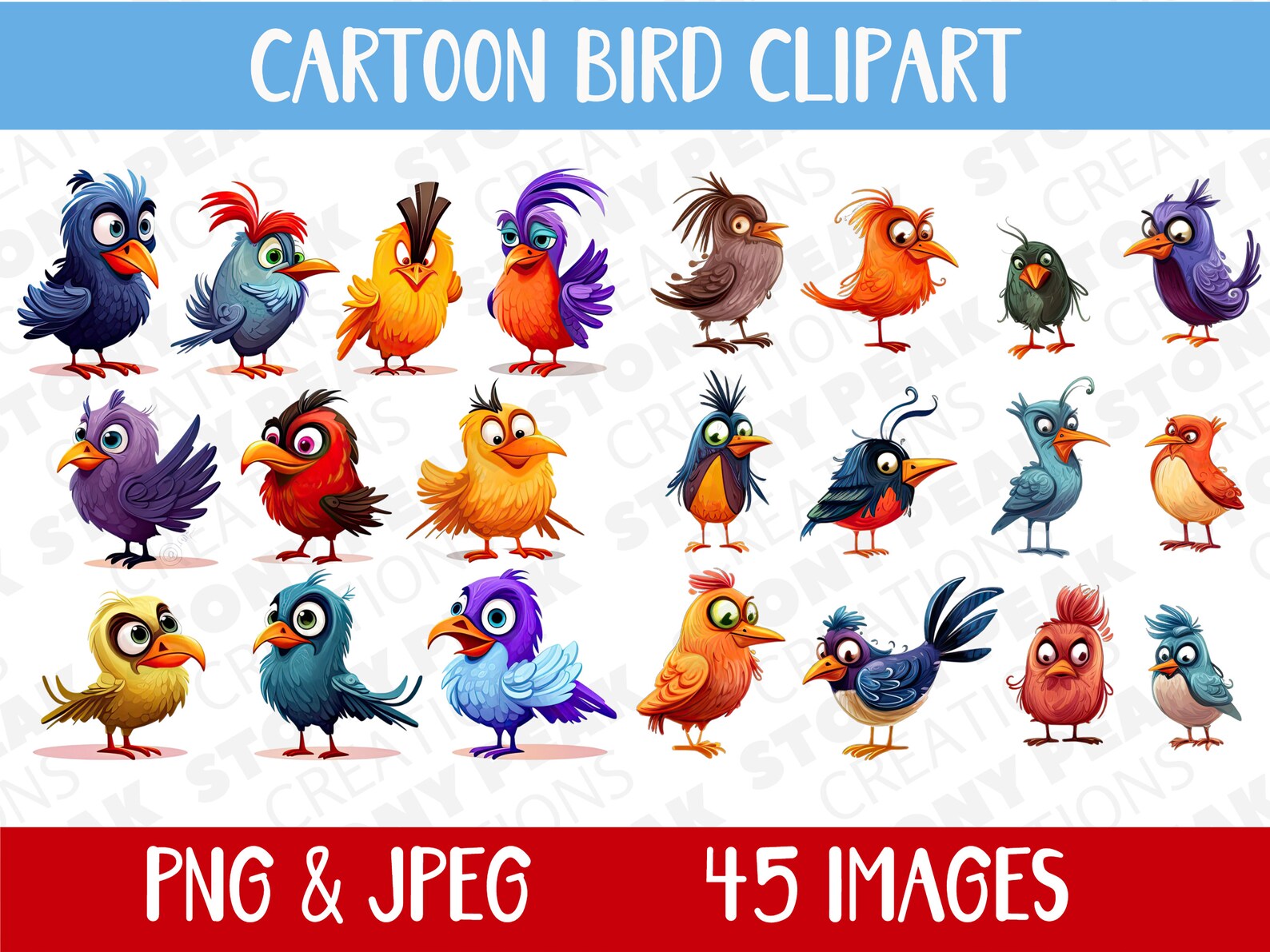 Cartoon Bird Clip Art Bundle, Whimsical Cartoon Bird Png, Digital ...