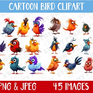 Cartoon Bird Clip Art Bundle, Whimsical Cartoon Bird Png, Digital ...