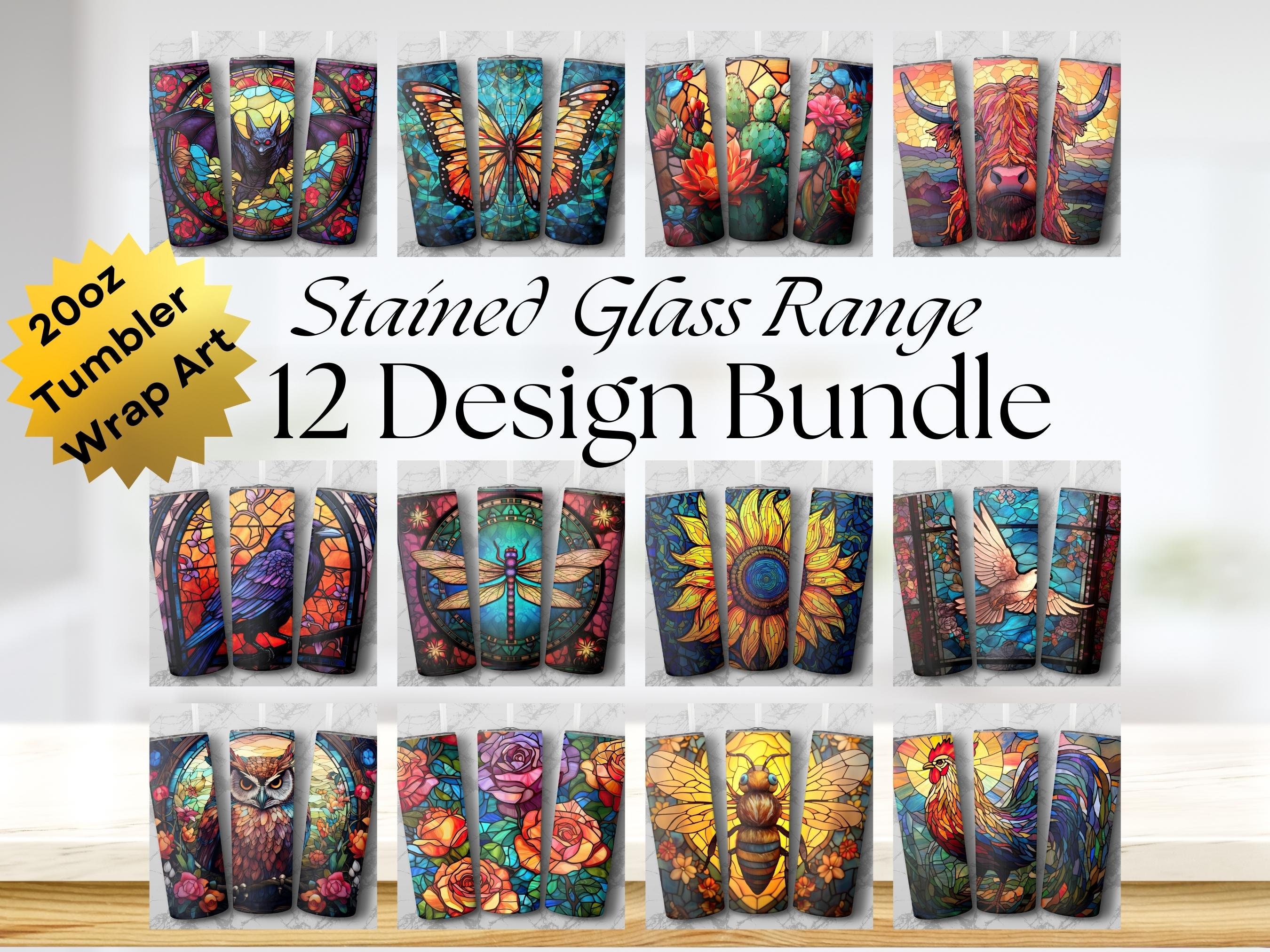 Stained Glass Tumbler Wrap Bundle, 12 Tumbler Designs, Instant Digital ...