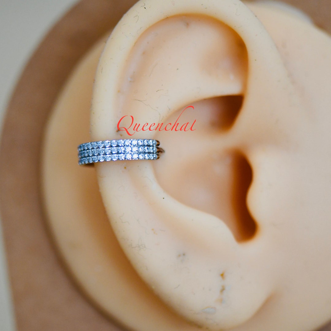 16G F136 Titanium and 316L S/S Wide Band CZ Hinged Segment Ring Conch ...