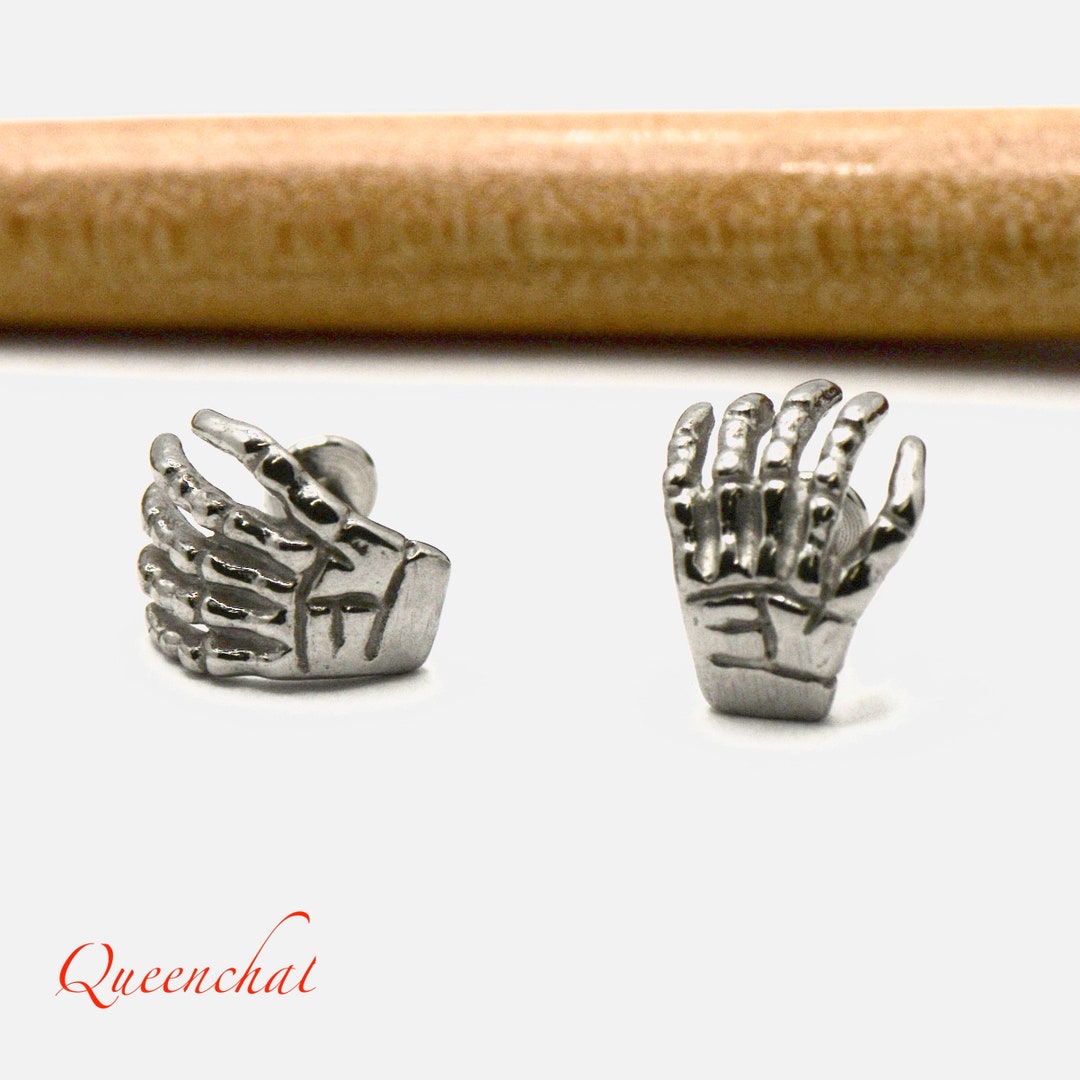 316L Surgical Steel Skeleton Hand Internally Threaded Labret Stud - Etsy