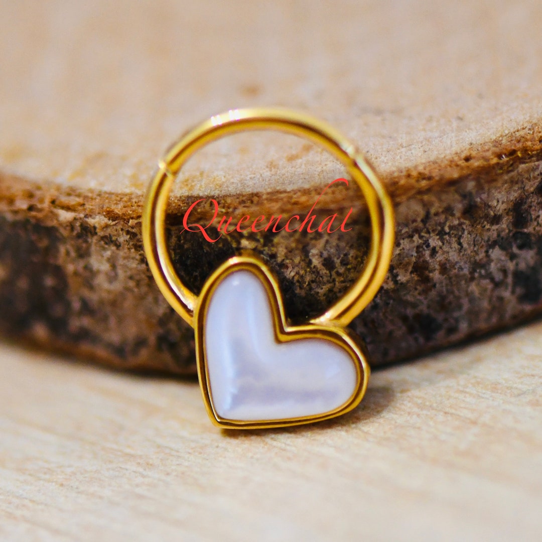 16G Gold Heart Septum Ring • 316L Surgical Steel Clicker • White Resin ...