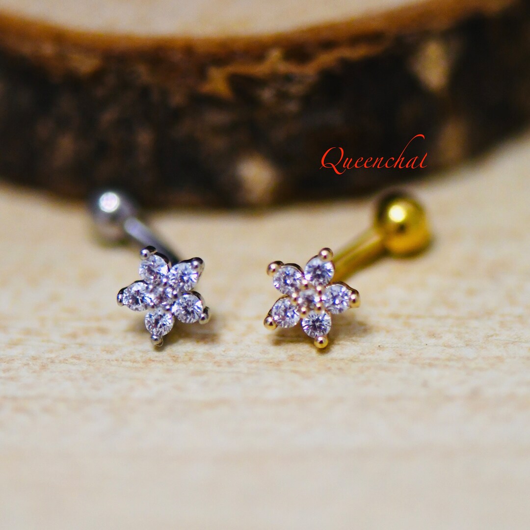 316L Surgical Steel Curved Floral Gold, Silver Eyebrow Barbell, Daith ...