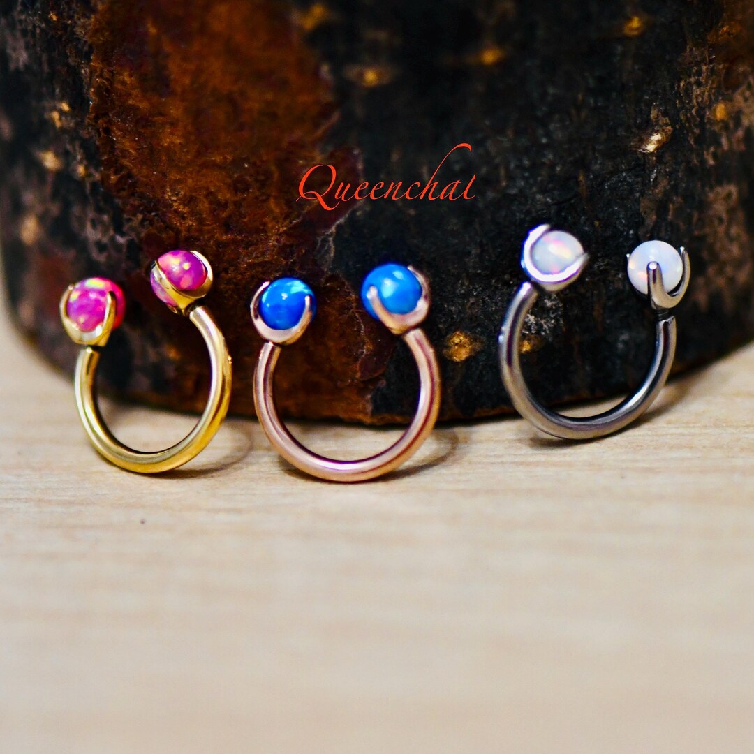 16G F136 Titanium Opal Internally Threaded Horseshoe Septum Ring ...