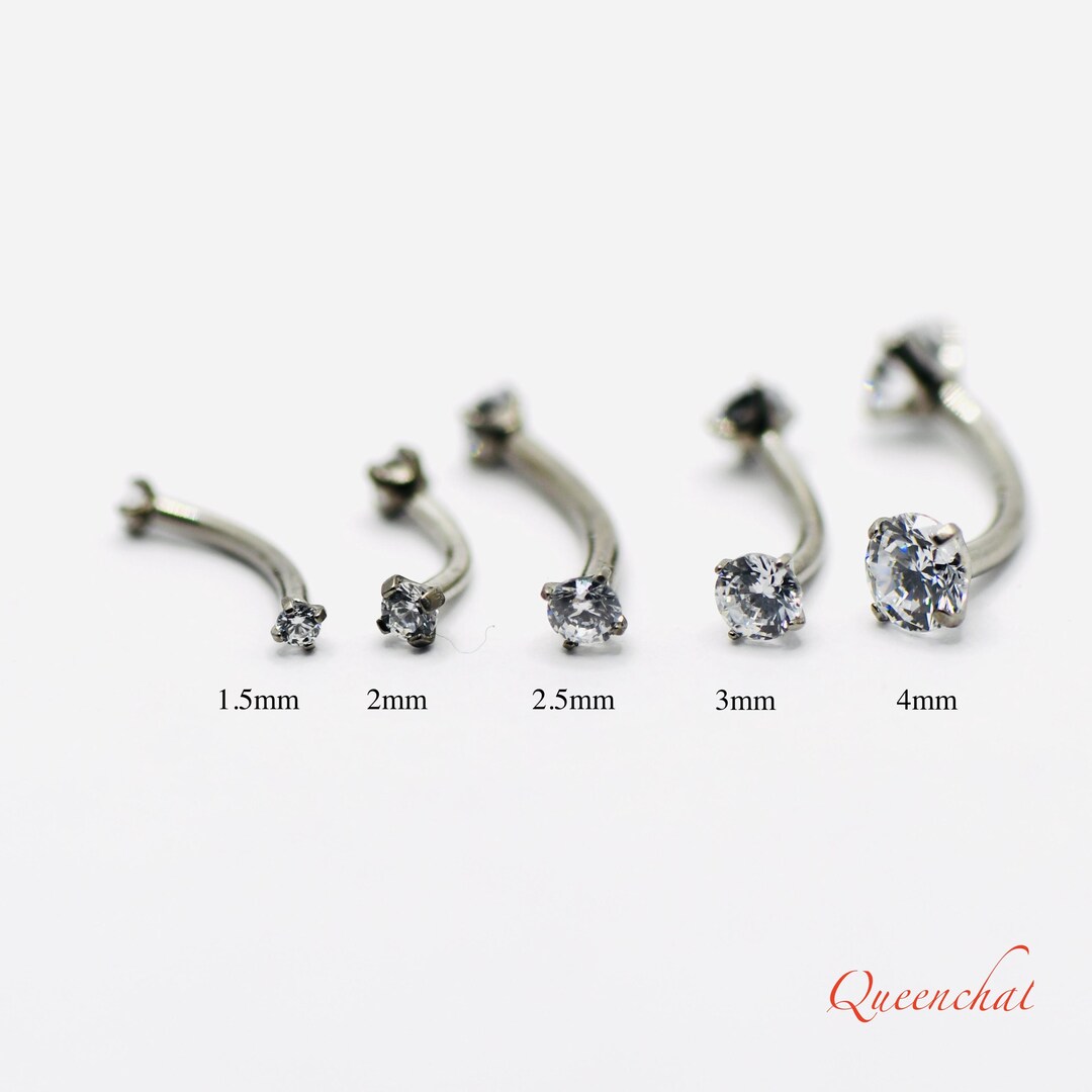 F136 Titanium Silver Curved Crystal Eyebrow Barbell, Internally ...