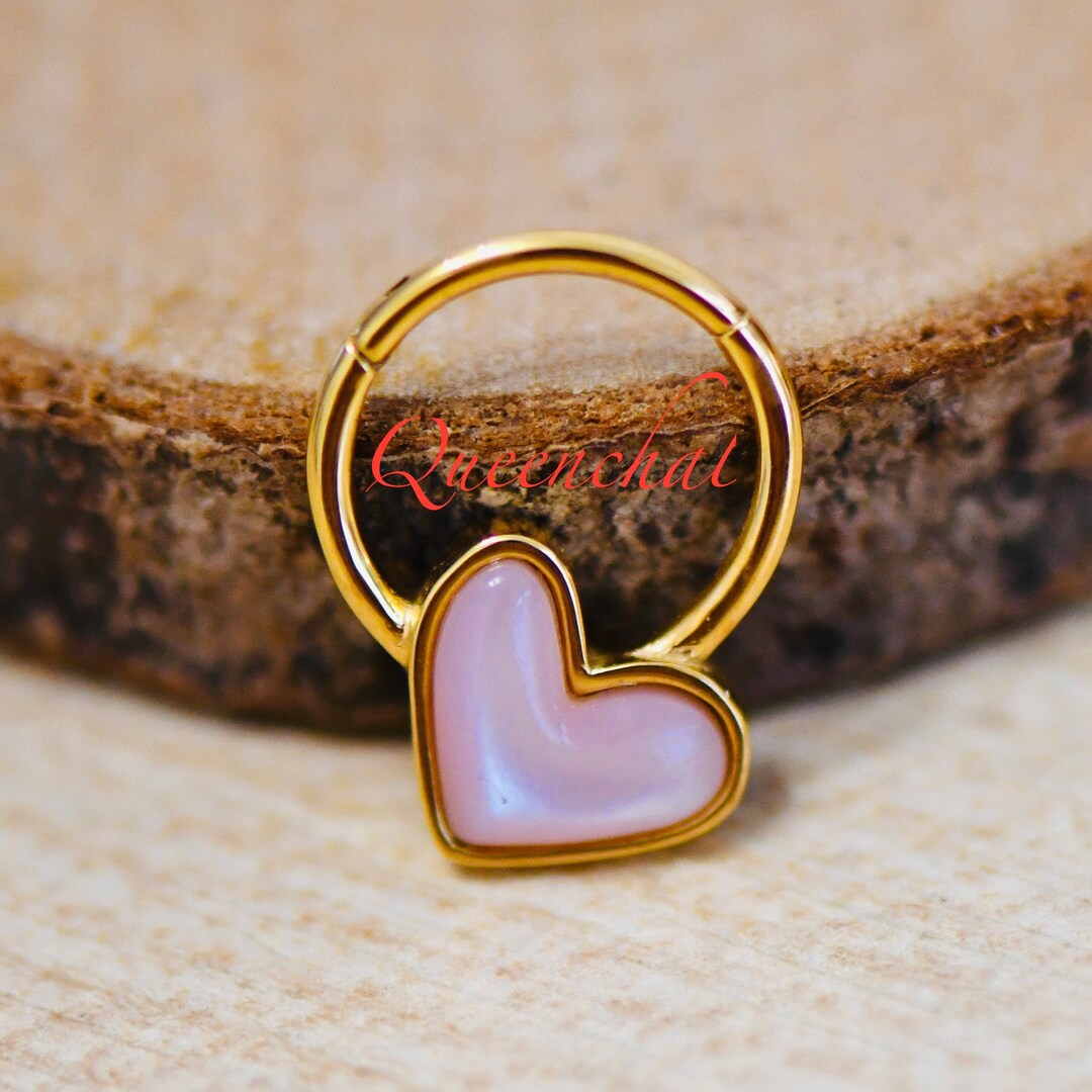 16G Pink Heart Septum Ring • Gold Clicker Hoop • 316L Surgical Steel ...