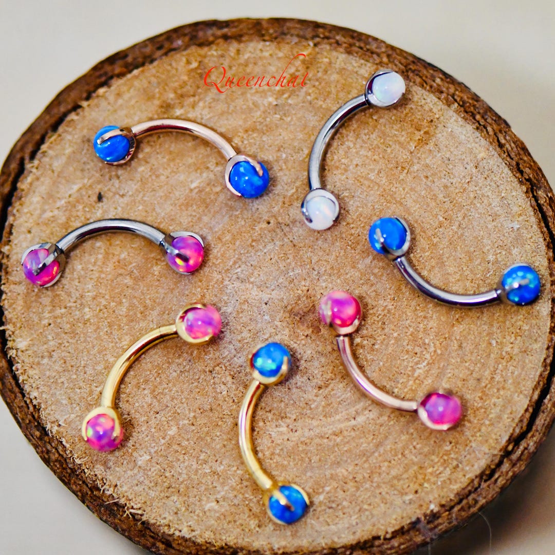 16G F136 Titanium Opal Curved Barbell Cartilage Daith Bar 8mm, 10mm ...