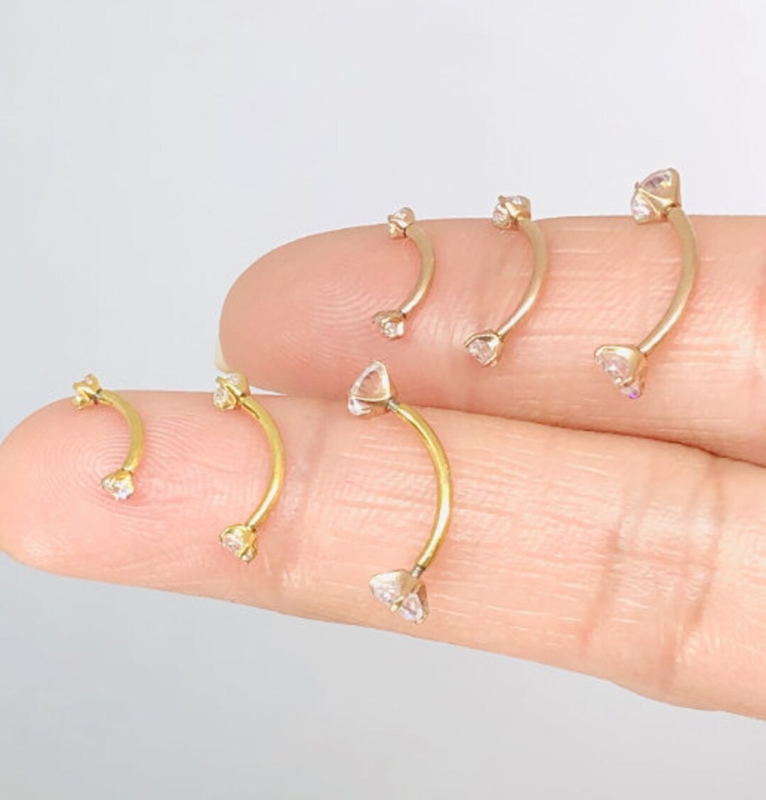 F136 Titanium Curved Crystal Eyebrow Barbell, Internally Threaded Daith ...