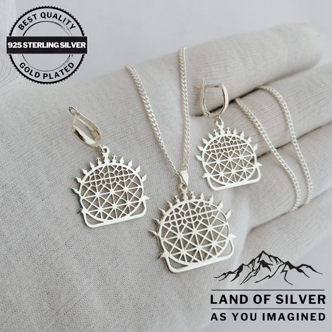 Handmade, Hittite Sun Disc Necklace and Earrings, 925 Sterling Silver ...