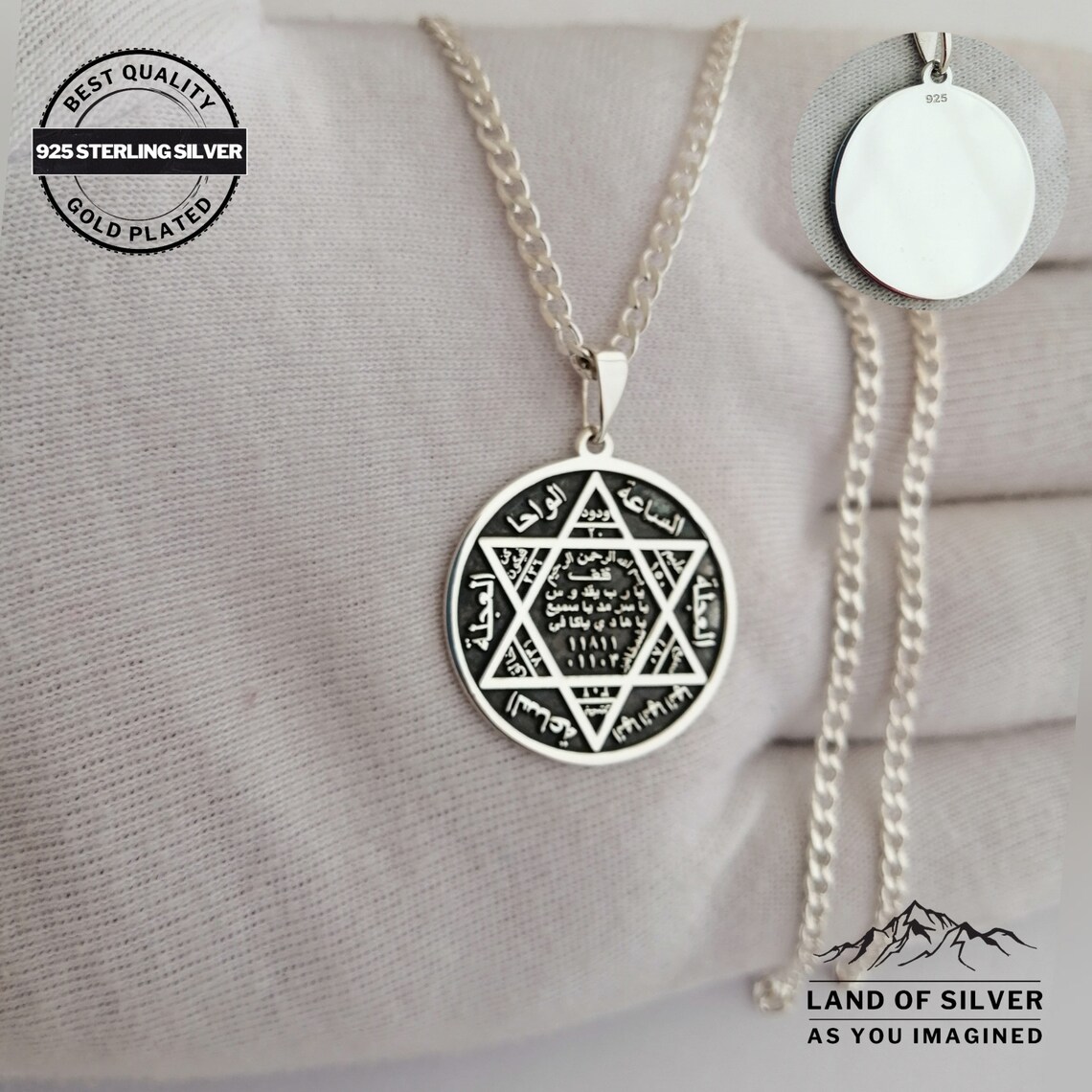 Custom Seal of Suleiman's Silver Necklace - Oxidized King Solomon ...