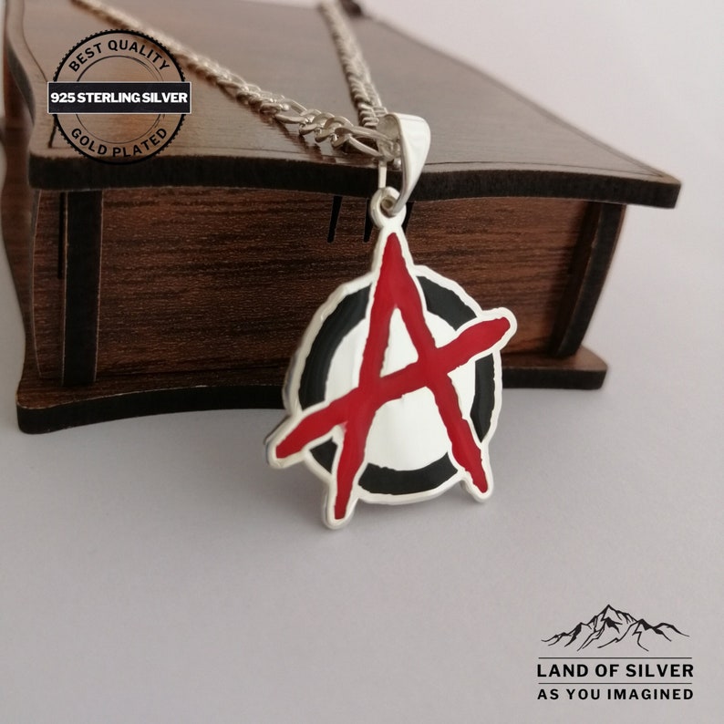 Customizable Anarchy Necklace, Personalized Black and Red Enamel Filled ...