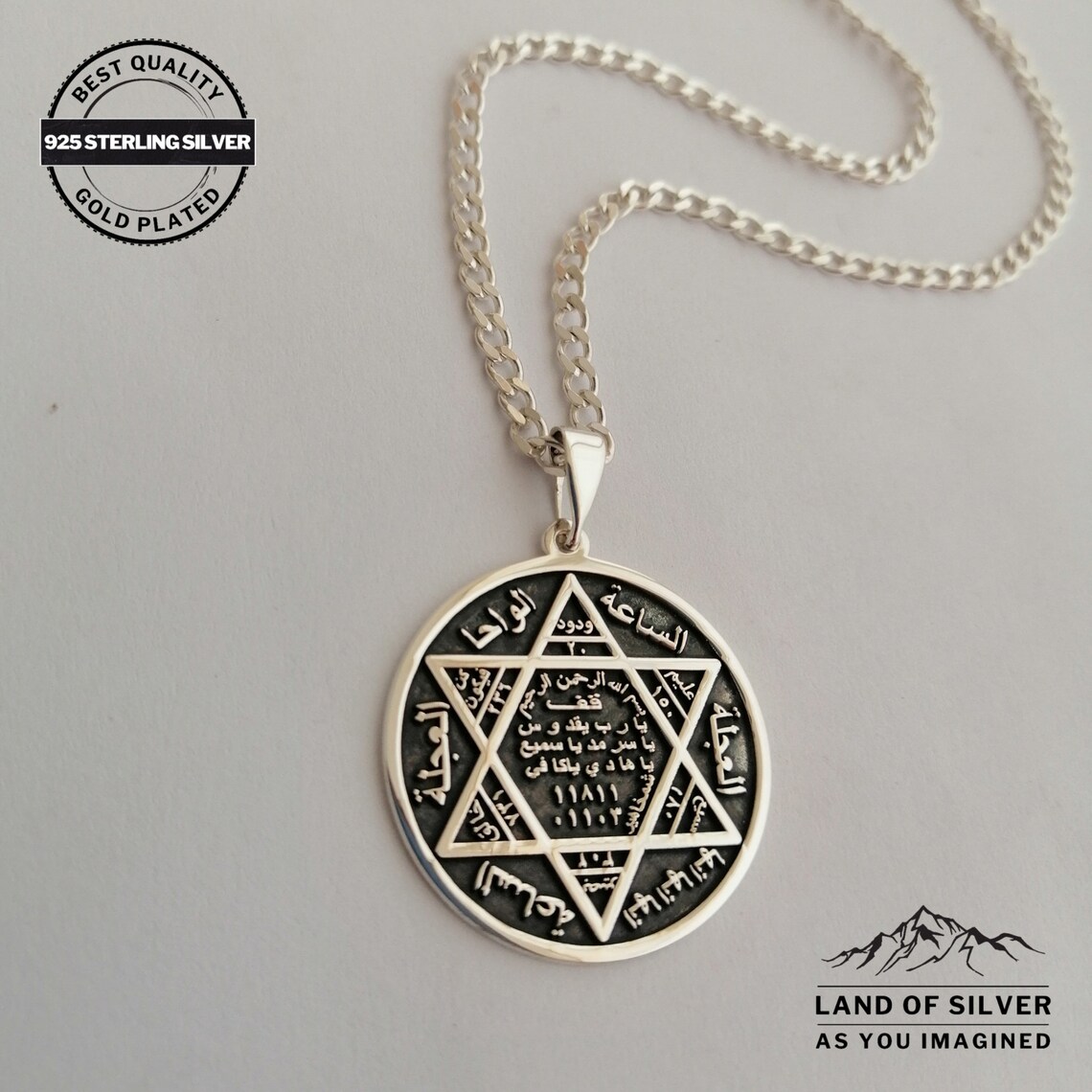 Custom Seal of Suleiman's Silver Necklace - Oxidized King Solomon ...