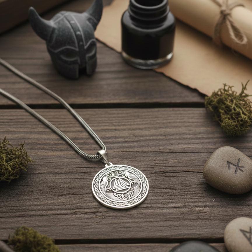 Customizable Odin's Raven Necklace, Norse Mythology, Valknut Pendant, Viking K Jewelry, Wisdom ...