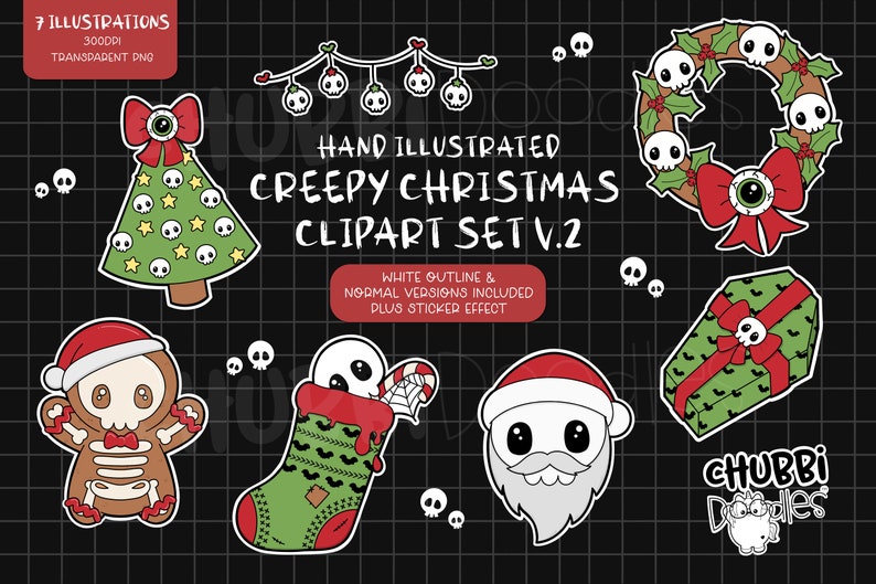 Creepy Christmas Clipart V2 Clipart Set Alternative Goth - Etsy UK