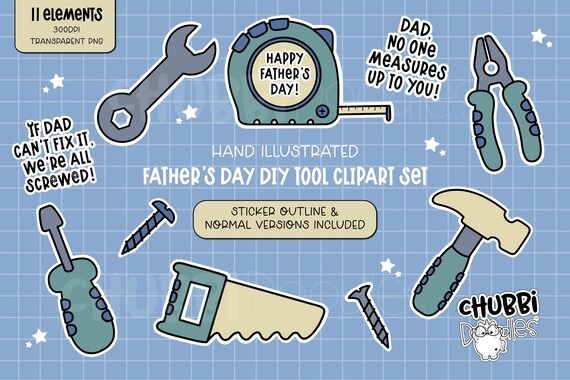 Father's Day DIY Tools Clipart Set Dad Stickers PNG - Etsy