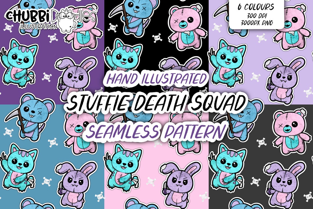 Stuffie Death Squad Seamless Pattern Pastel Goth Horror - Etsy