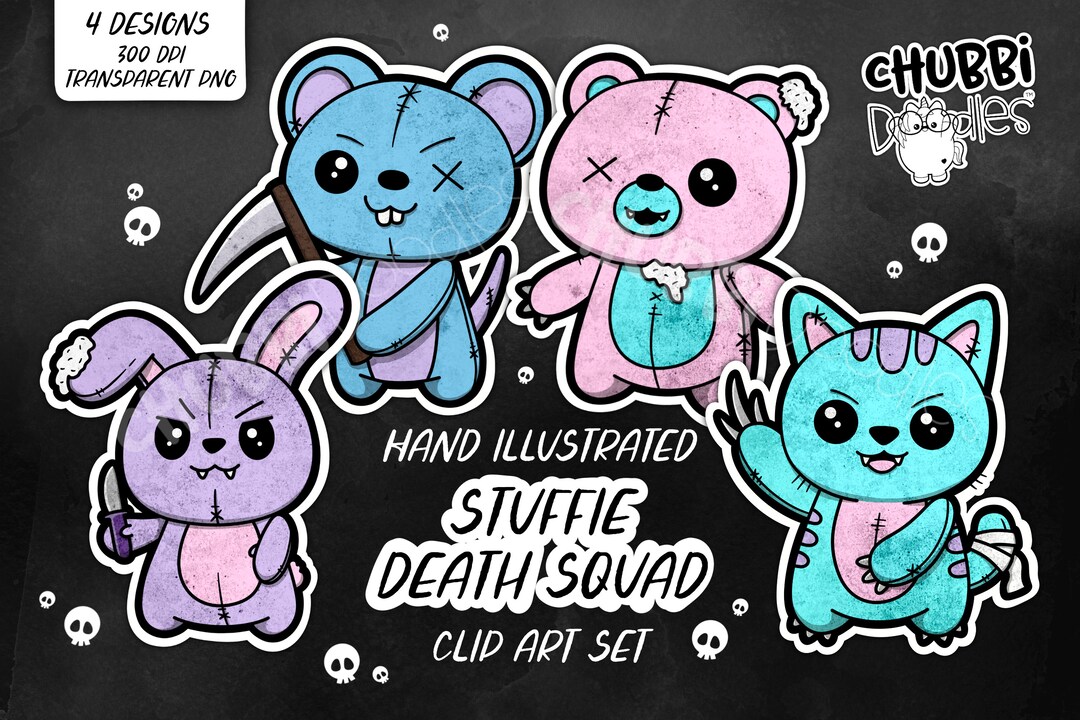 Stuffie Death Squad Clipart Set Alternative Goth Horror DTF Sublimation ...