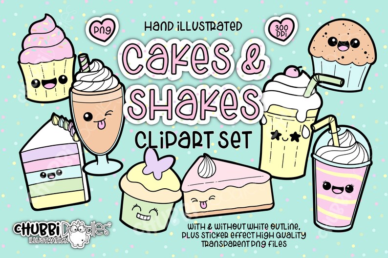 Cakes & Shakes Illustrations Clipart Set Cute Milkshakes - Etsy