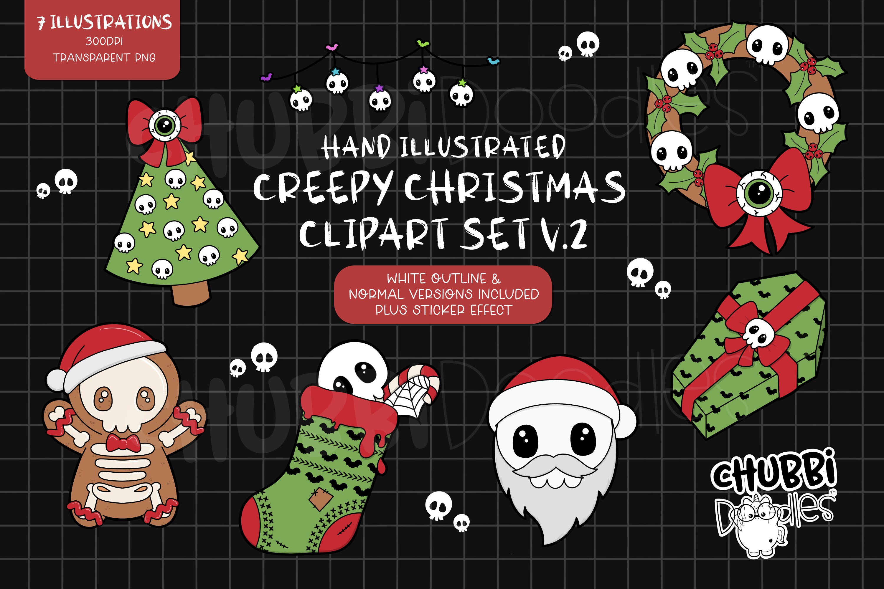 Creepy Christmas Clipart V2 Clipart Set Alternative Goth - Etsy UK