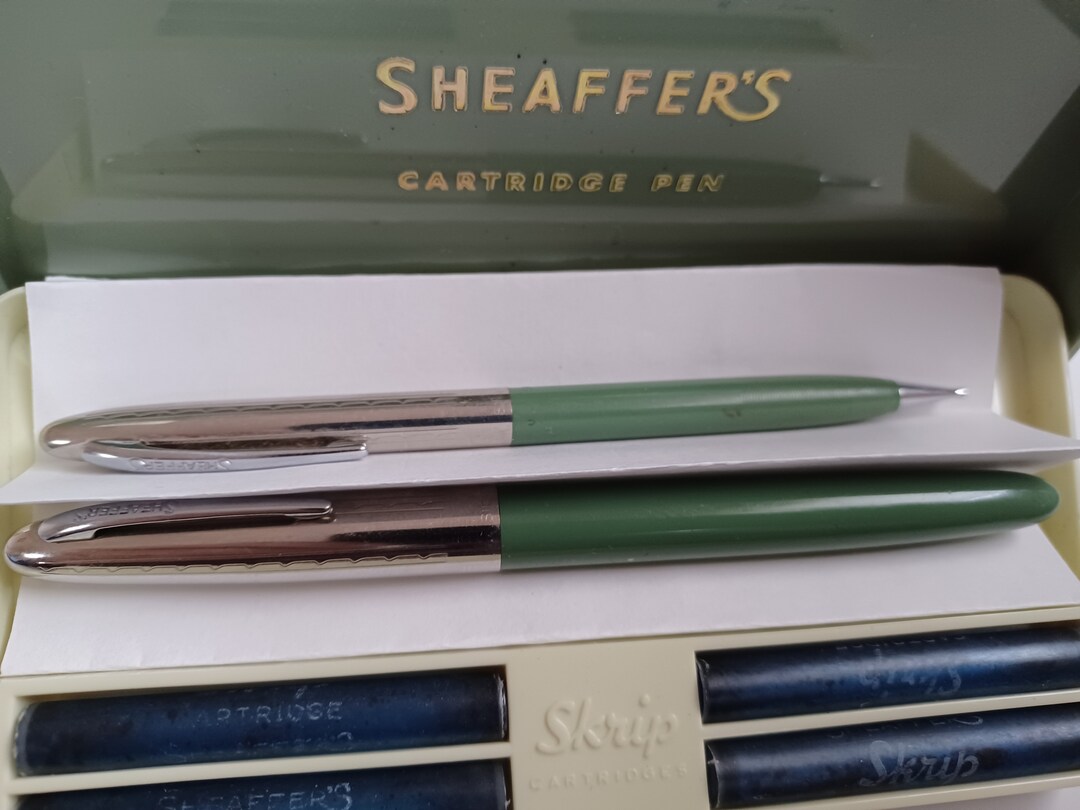 1957 Sheaffers Skripsert Cartridge Fountain Pen Mechanical Pencil Set ...