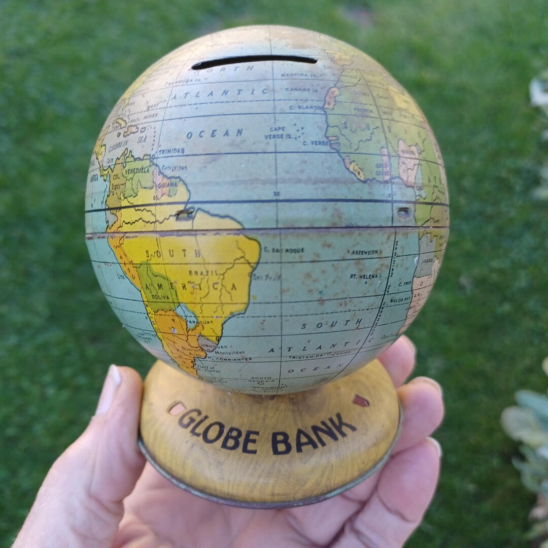 1930’s Globe Bank Coin Still J. Chein & Co. Tin Litho World Globe Bank ...