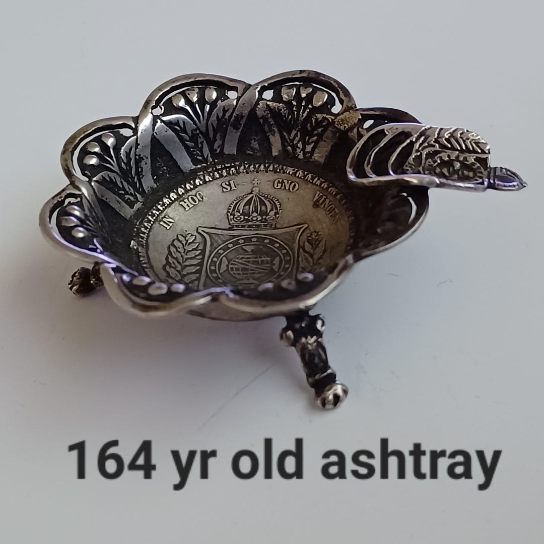 1861 Ashtray 164 Years Old Pre Civil War Old BRAZIL Silver 1000 Reis ...