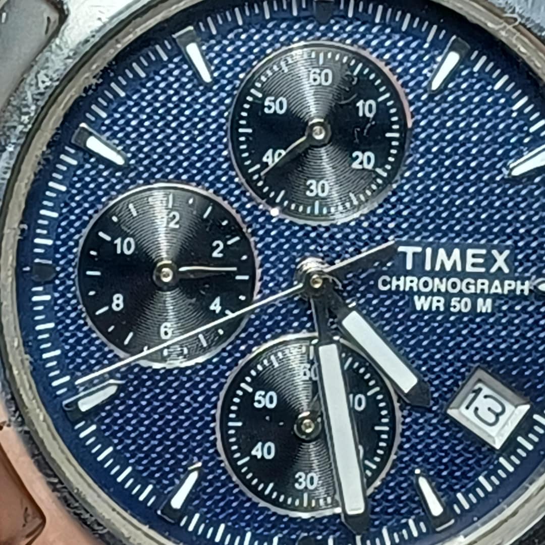 TIMEX Chronograph WR 50M Date Analog Quartz Men's Watch Blue on Silver ...