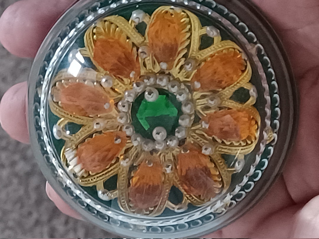 Paperweight Glass Dome Upcycled Paperweight Rhinestone Mid Century Felt ...