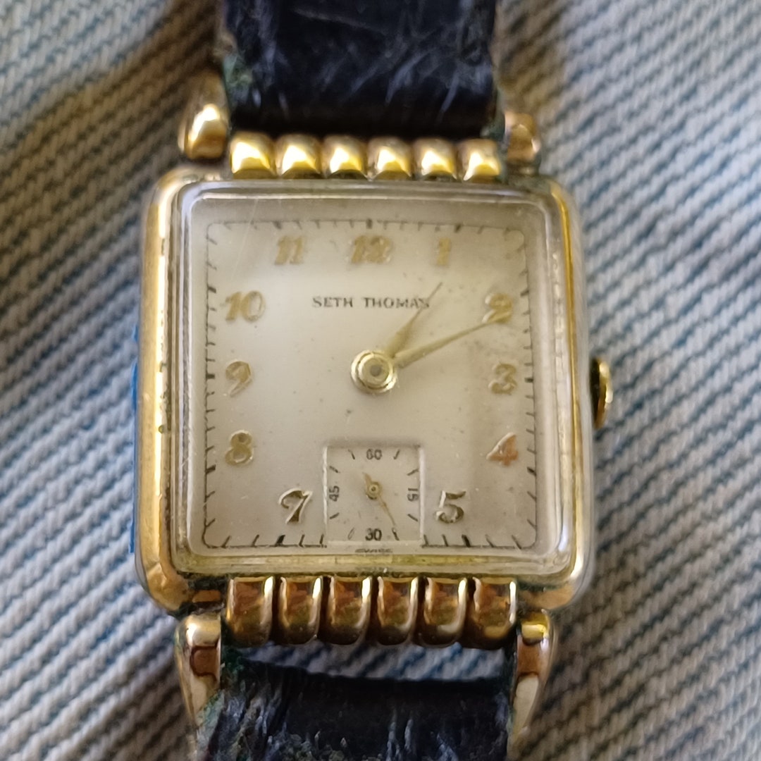 1949 Seth Thomas Watch 17j Original Leather Band Fancy Case Keeping ...