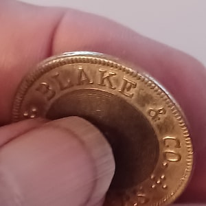 1855 GOLD Faux 20 DOLLAR Gold Token Coin California Blake & Co. Assayers Brass Copy Wells Fargo ...