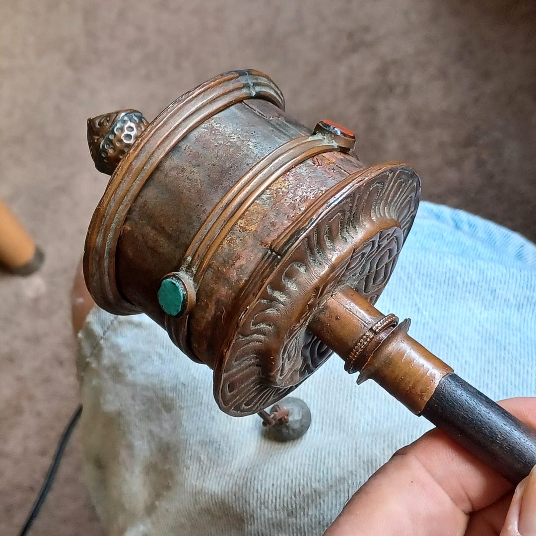 Tibetan Prayer Wheel Copper and Metal Buddha / Buddhist Scroll Om ...