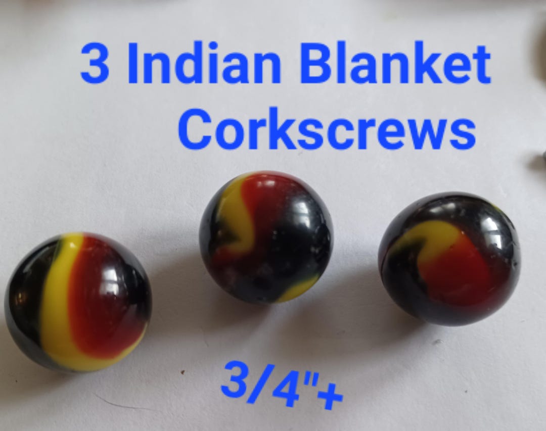 3 Akro Agate Indian Blanket Marble Corkscrew All Shooters 3 /4”+ Red ...