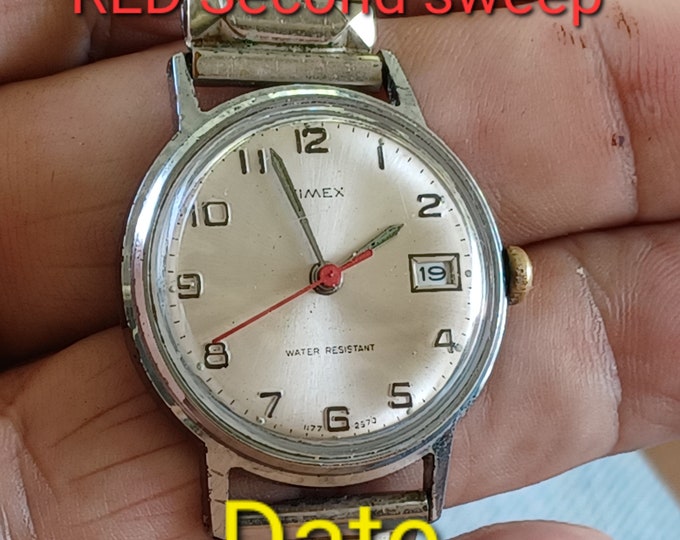 1970 Timex SPRITE Watch M25 Date & Red Second Hand Nurse or Doctor No ...