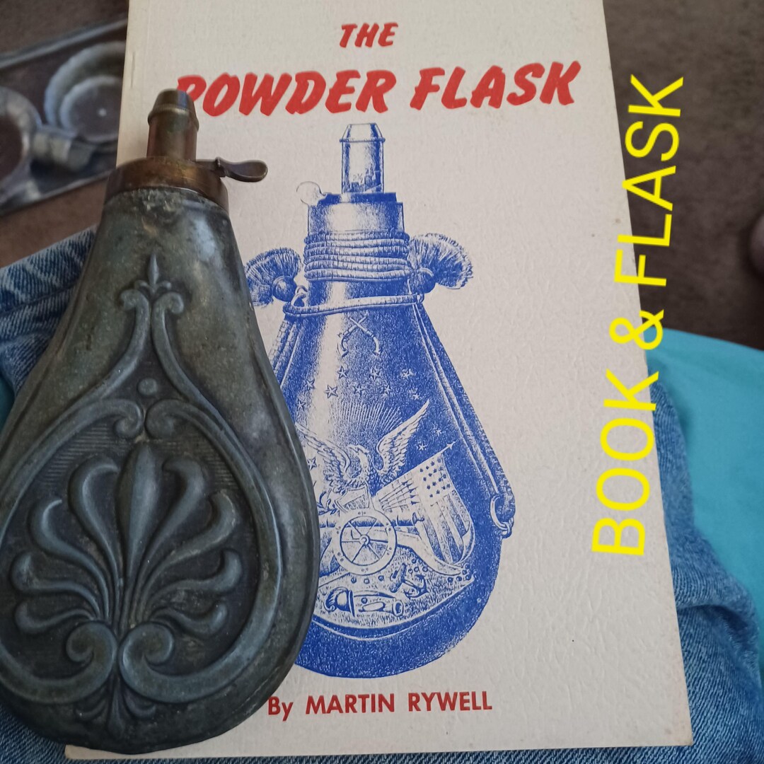 1860s Flask BLACK POWDER Pewter Horn Powder Flask Book Martin Rywell ...
