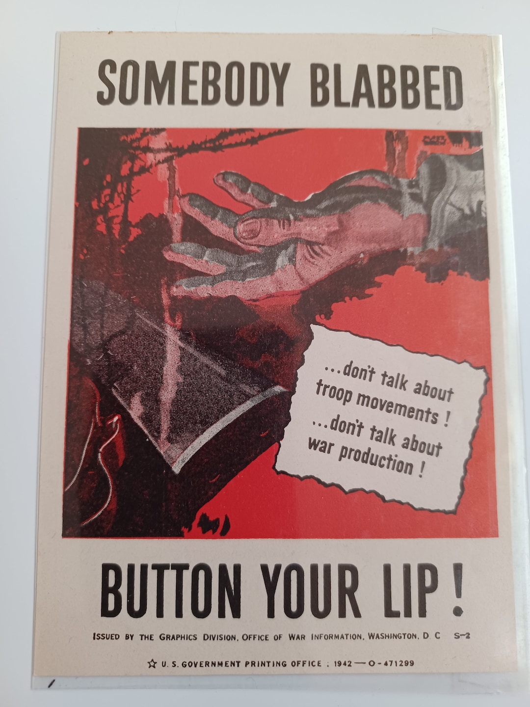 1942 WWII Old Sticker "somebody Blabbed...button Your Lip" by Artist ...