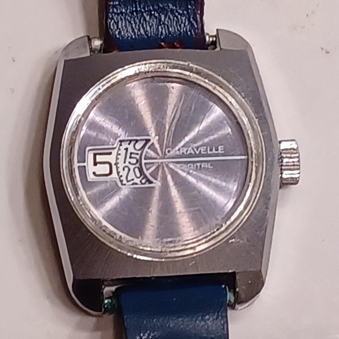 1977 Caravelle Bulova JUMP-HOUR Digital Wrist Watch Ladies Blue on ...