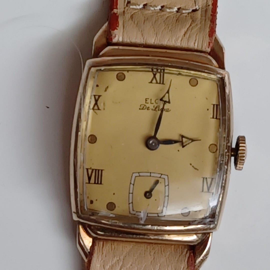 1946 Elgin Deluxe 17J Wrist Watch 20.5mm Fancy Lugs Wadsworth 10K Gold ...