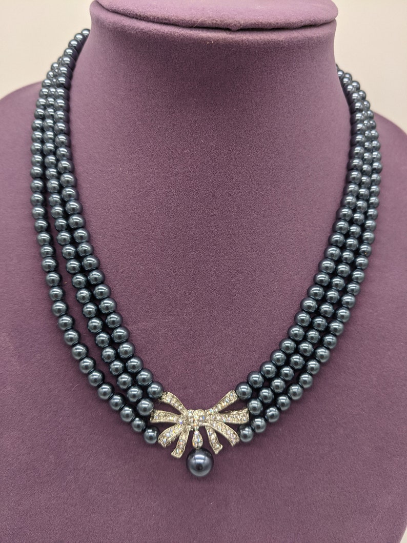 Set of Blue Faux Pearls Necklace Stretch Bracelet and Earrings. - Etsy