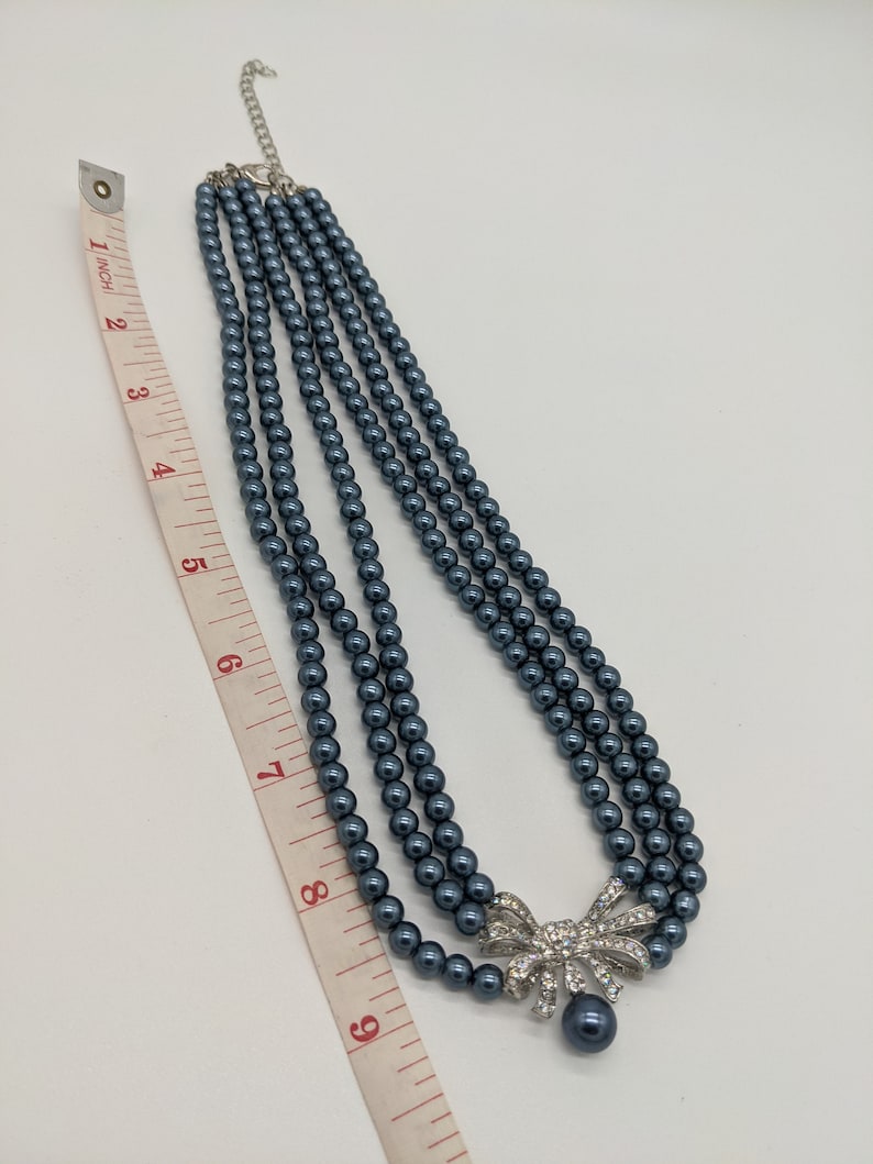 Set of Blue Faux Pearls Necklace Stretch Bracelet and Earrings. - Etsy