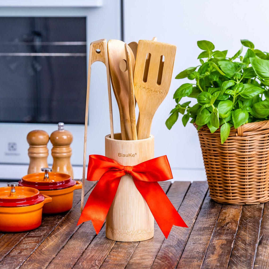 Bamboo Kitchen Utensils Set 8-Pack Wooden Spatula, Cooking Spoon, Fork ...