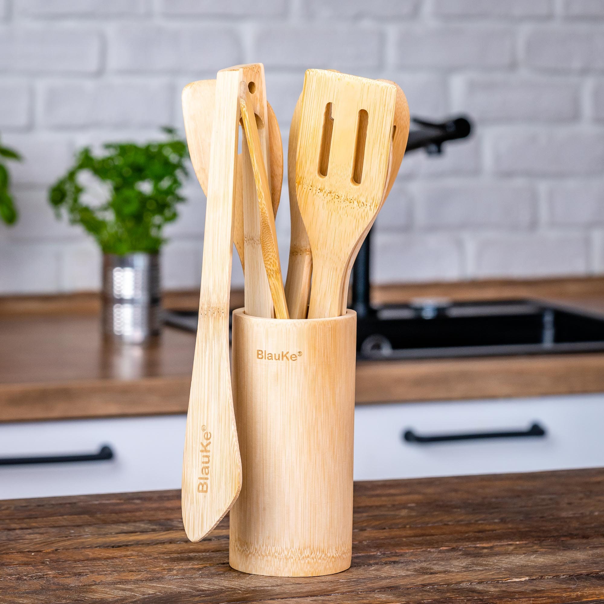 Bamboo Kitchen Utensils Set 8-Pack Wooden Spatula, Cooking Spoon, Fork ...