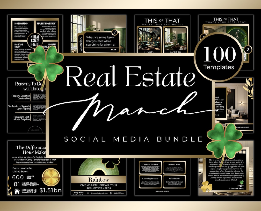 Black and Gold March Real Estate Marketing Templates| St Patricks Day ...