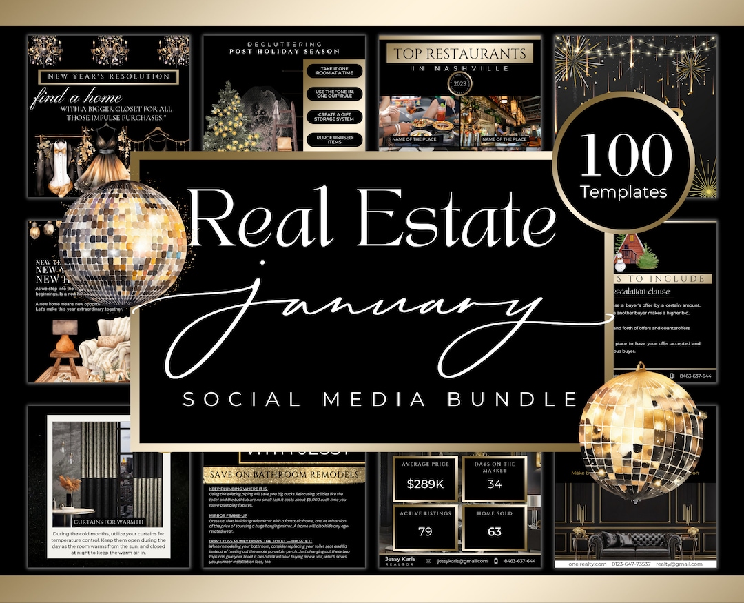 Real Estate Black and Gold January Templates| January Real Estate Posts ...