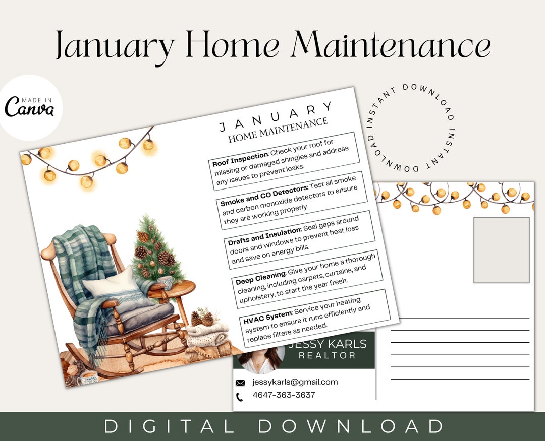 January Home Maintenance Postcard| Real Estate January Postcard ...