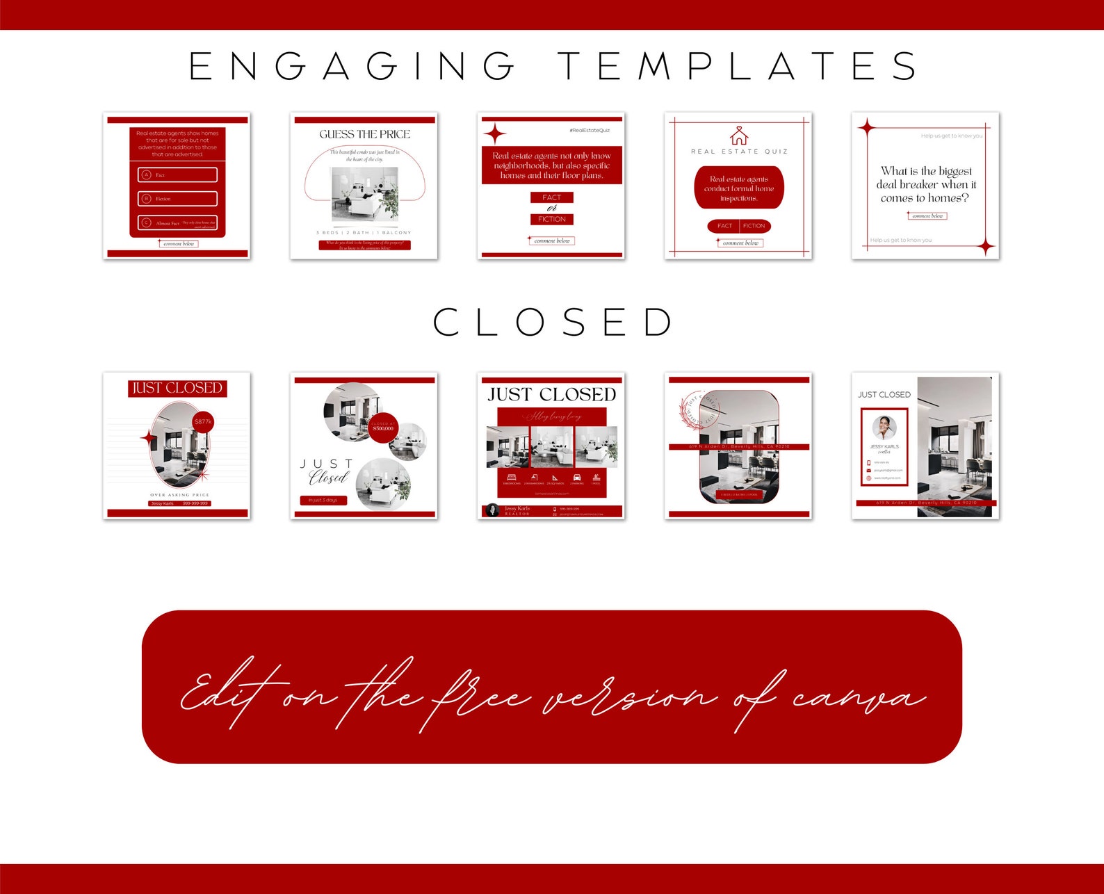 650 Red Real Estate Marketing Templates Bundle Canvarealtor - Etsy