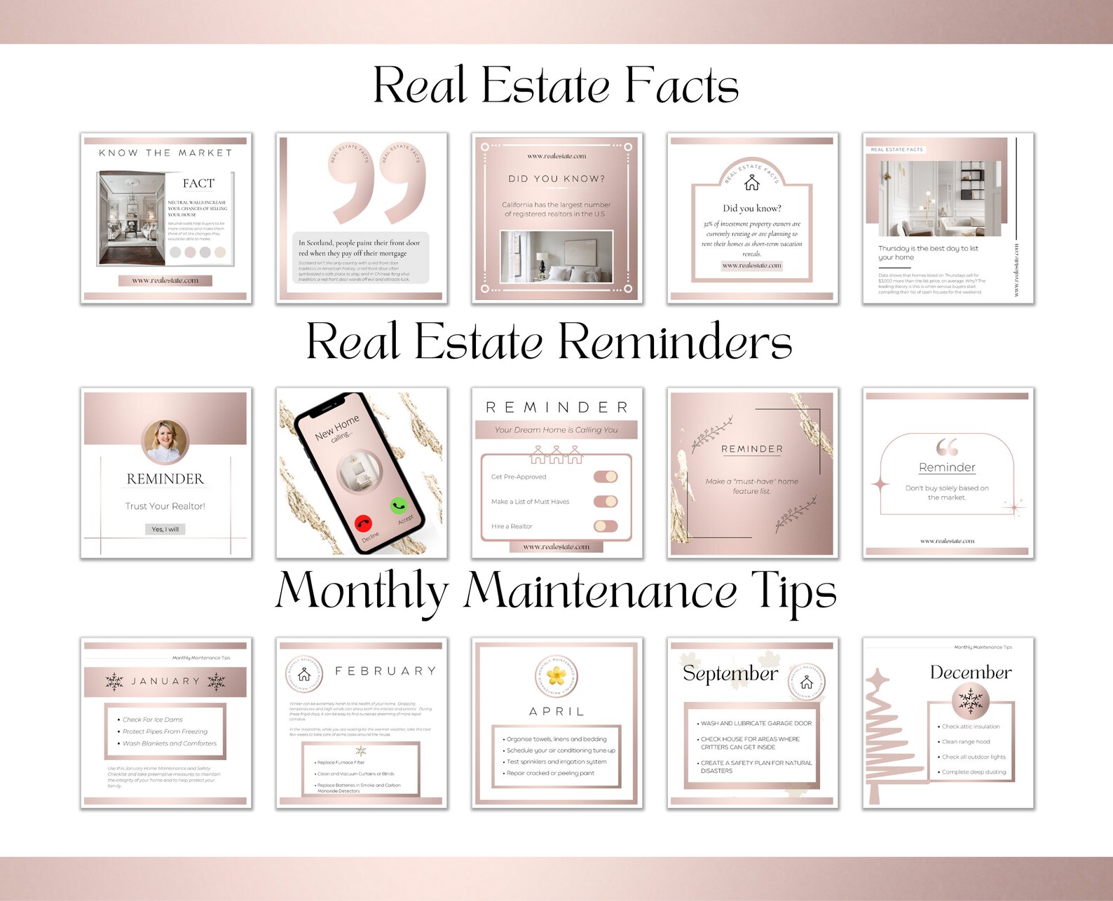 White & Rose Gold Real Estate Templates| Realtor Marketing Bundle ...